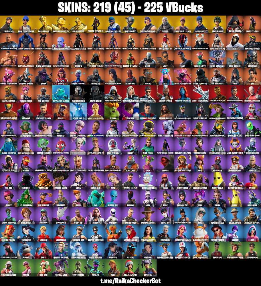 219 SKINS PSN/XBOX/NINTENDO/PC THE REAPER 199 EMOTES TRAILBLAZER OMEGA ...