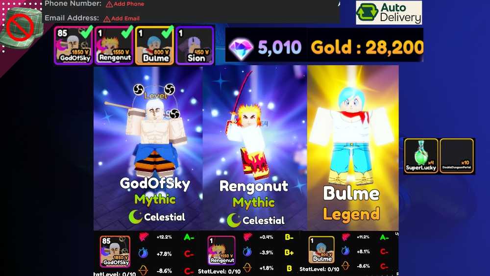 NEW ACC Anime Fantasy⭐AF04⭐LV.8Gems:5,010Coins:28,200Godofsky [Mythic ...