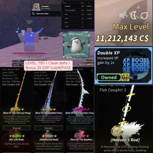 FISCH ACCOUNT LEVEL 750 - 2X EXP GAMEPASS ( CLEAN DATA - BONUS FISH ...