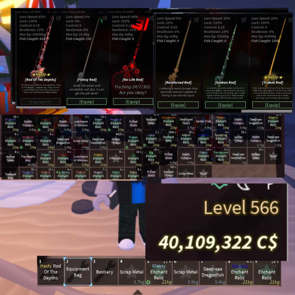 ID 372 Fisch: Level 566- 40M C$ - ,-No life-Rod--Trident rod- Rod of ...