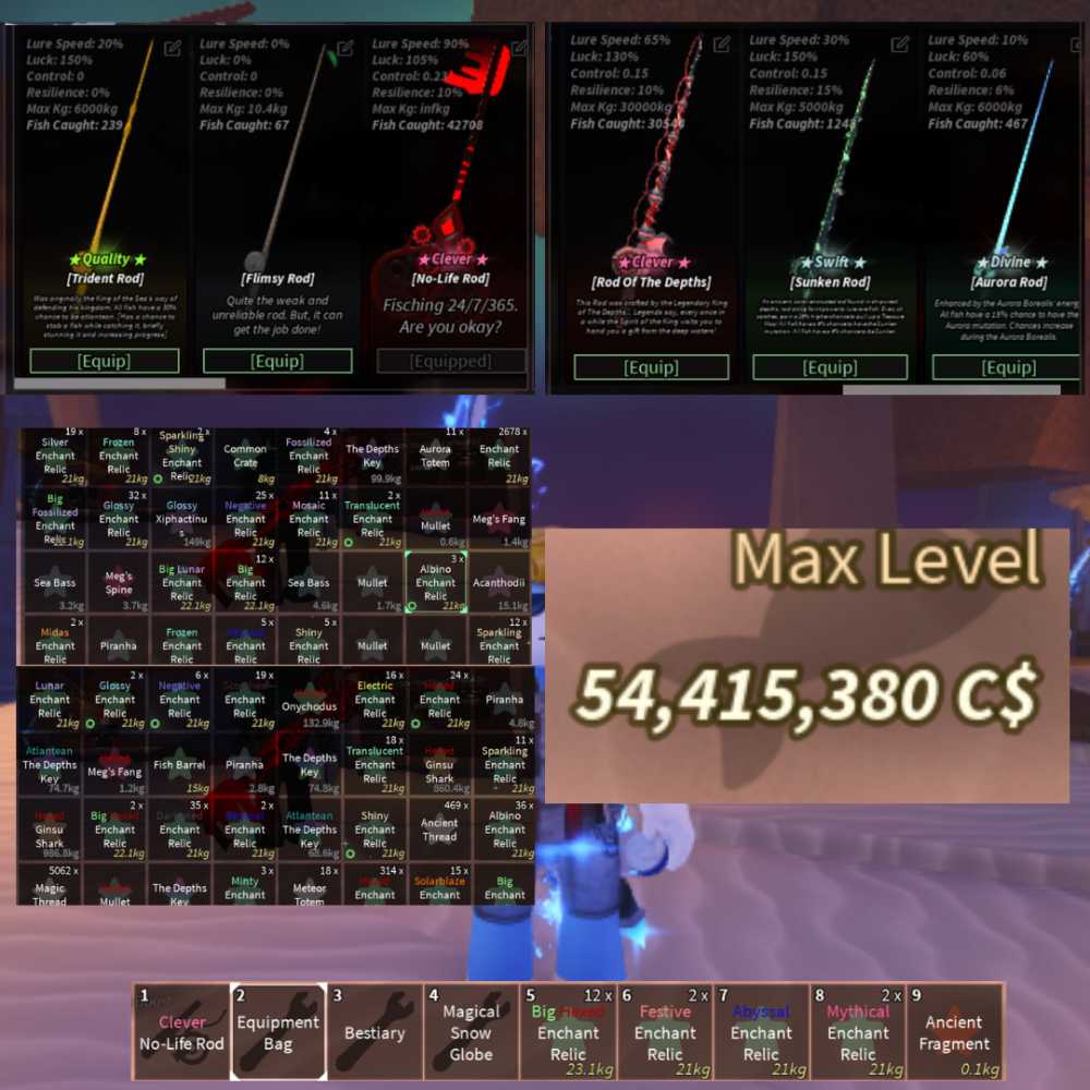 ID 161 Fisch: Level 750 Max- 54m C$ - , No-Life Rod , Rod of the Depths ...