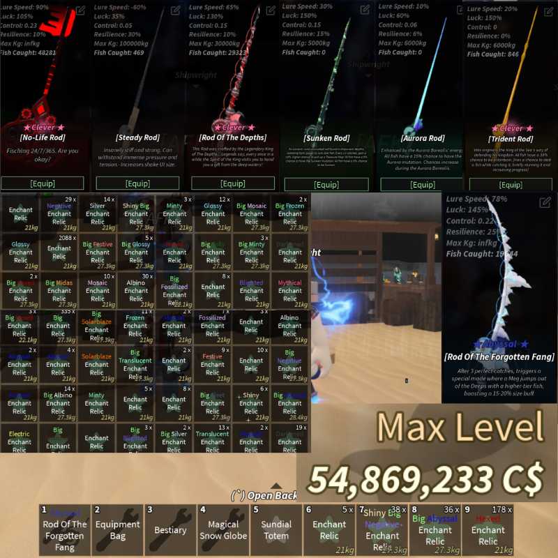SALEID571Fisch: Level 750 Max 54M C$ - 180x Hexed Relic - Rod of the ...