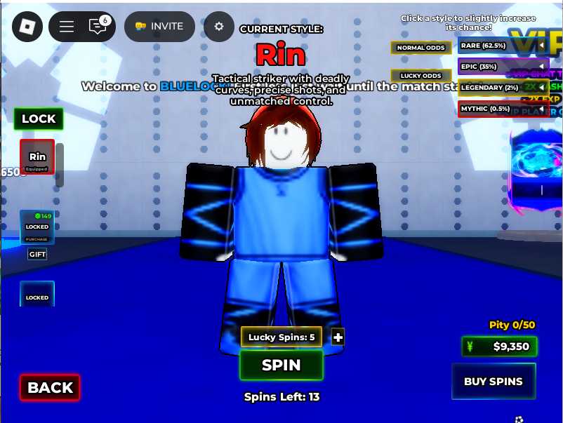 Mythic RIN style - LVL 12 + 5 lucky spin, 9k3 $ - Blue Lock: Rivals ...