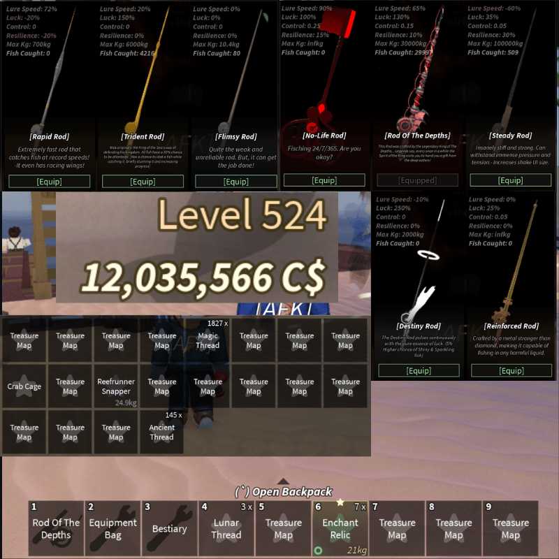 ID213Fisch: Level 524 12M C$ - No-Life Rod ,Rod of the Depths, Destiny ...