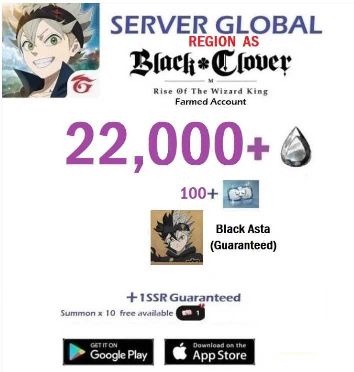 [GLOBAL SERVER/REGION AS] 22,000 Crystals +Black Asta -- Black Clover M ...