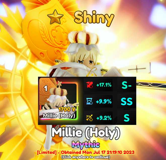 Shiny Millie (Holy) S- SS S Mamy EVO - Anime Adventure AA