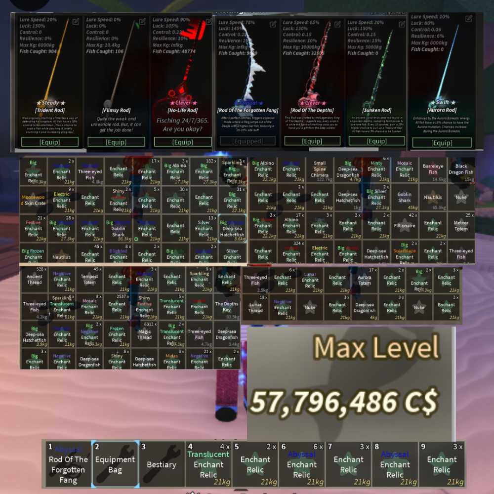 ID 384 Fisch: Level 750 Max- 57M C$ - Rod of the Forgotten Fang, No ...