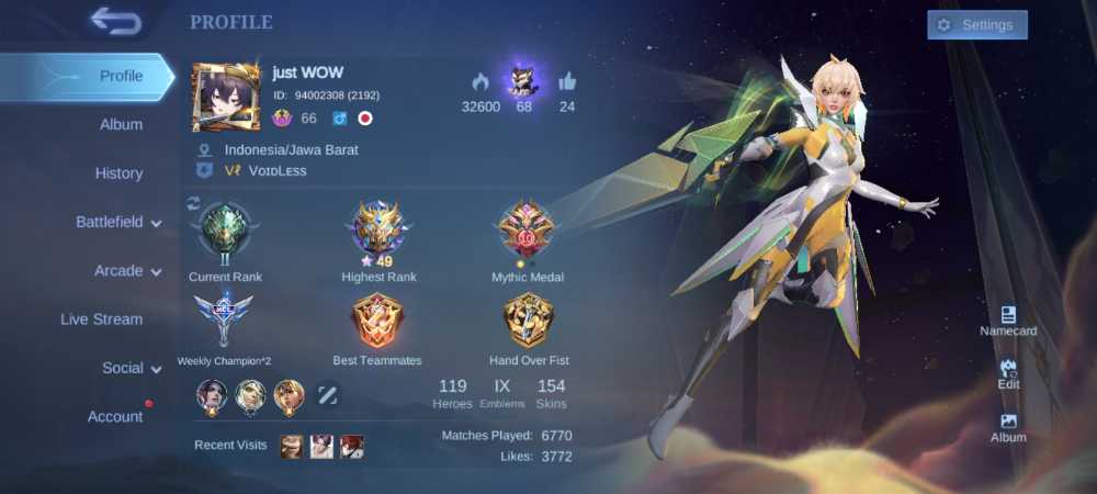 Mobile Legends [119 HEROES, MAX EMBLEM, PRIME BEATRIX, SNOWMAN RECALL]