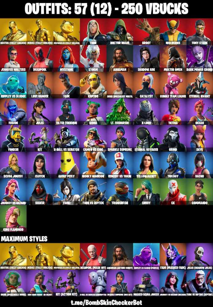 57 SKINS+GOLDEN MIDAS+MAYA+JULES(MAX)+TSUKI+AGENT PEELY+SKYE+8-BALL(MAX ...