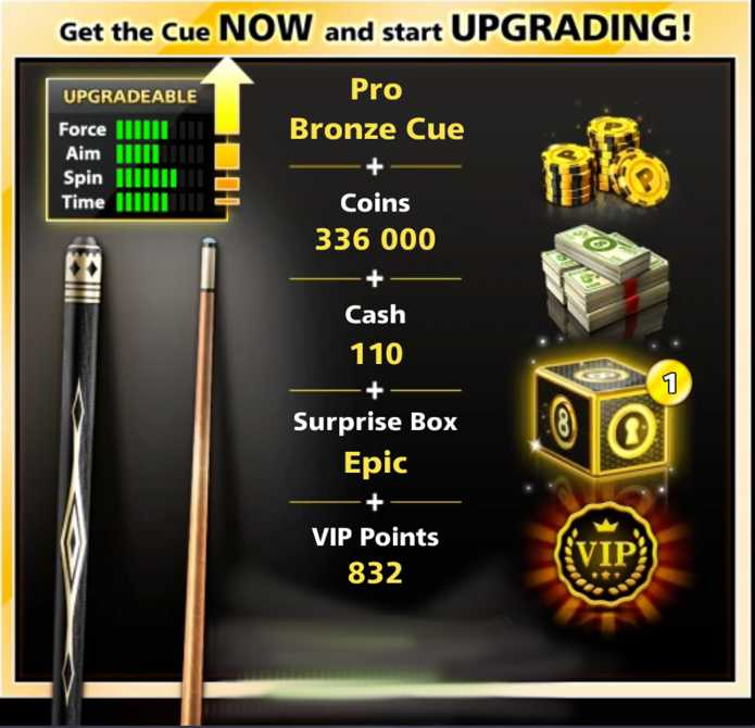Pro Bronze Cue + 110 Cash + 1 Surprise Epic Box + VIP Points - [ In ...
