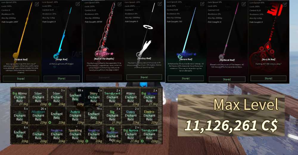 Fisch: Level 750 Max 11m C$ Rod Of The Depths, Destiny, Aurora Rod ...