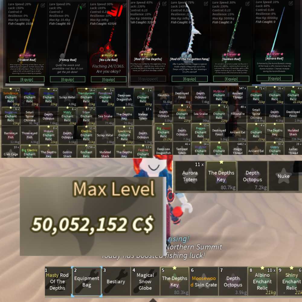 ID 323 Fisch: Level 750 Max- 50m C$ - Rod of the Forgotten Fang, No ...