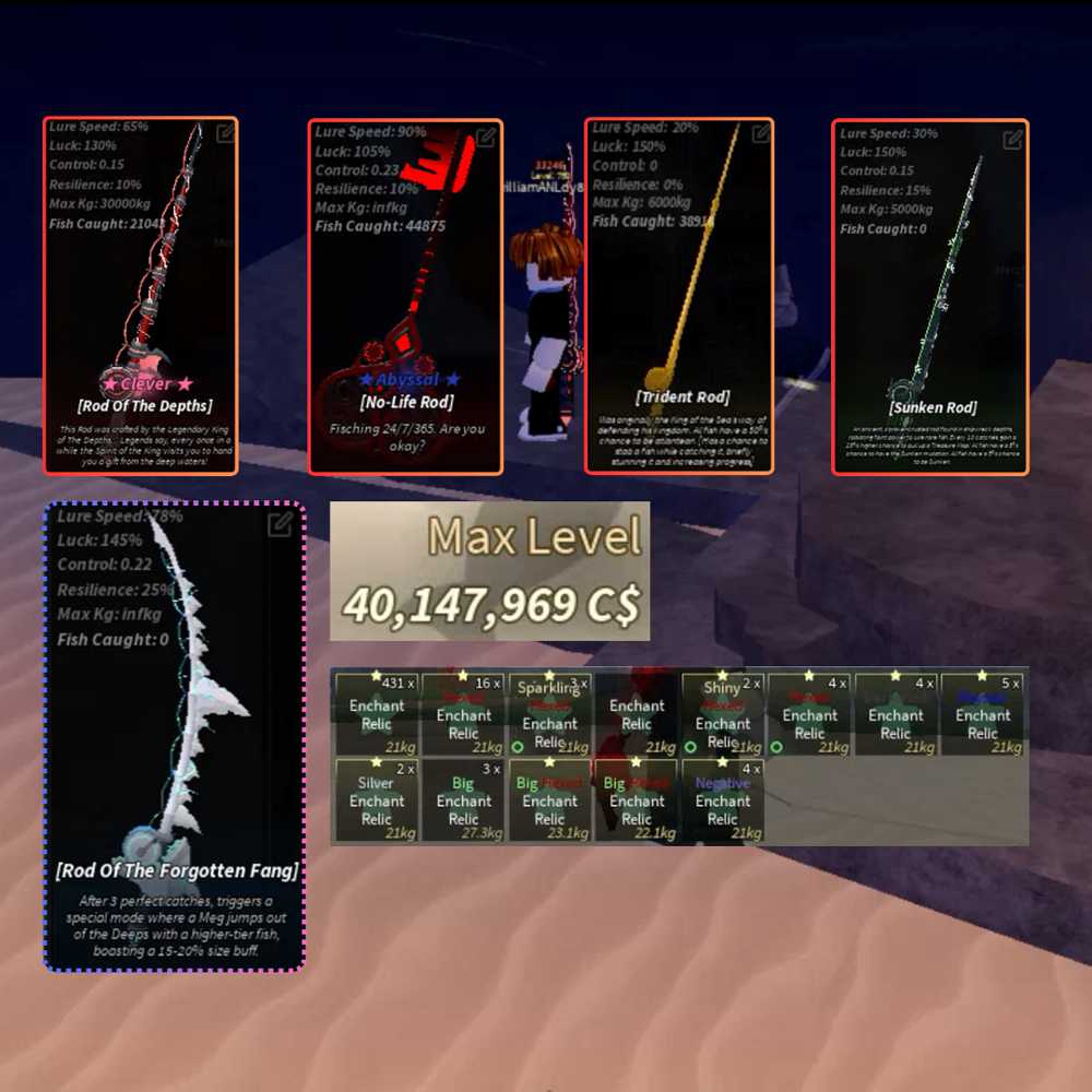 SALE[Fisch] ID104: Level 750 Max 40M1 C$ - Rod Of The Forgotten Fang ...