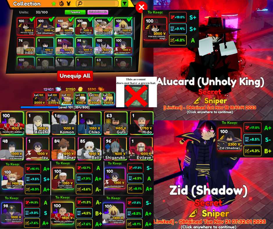 Account Anime Adventures LV.101 | Alucard(Unholy King) | Zid(Shadow ...
