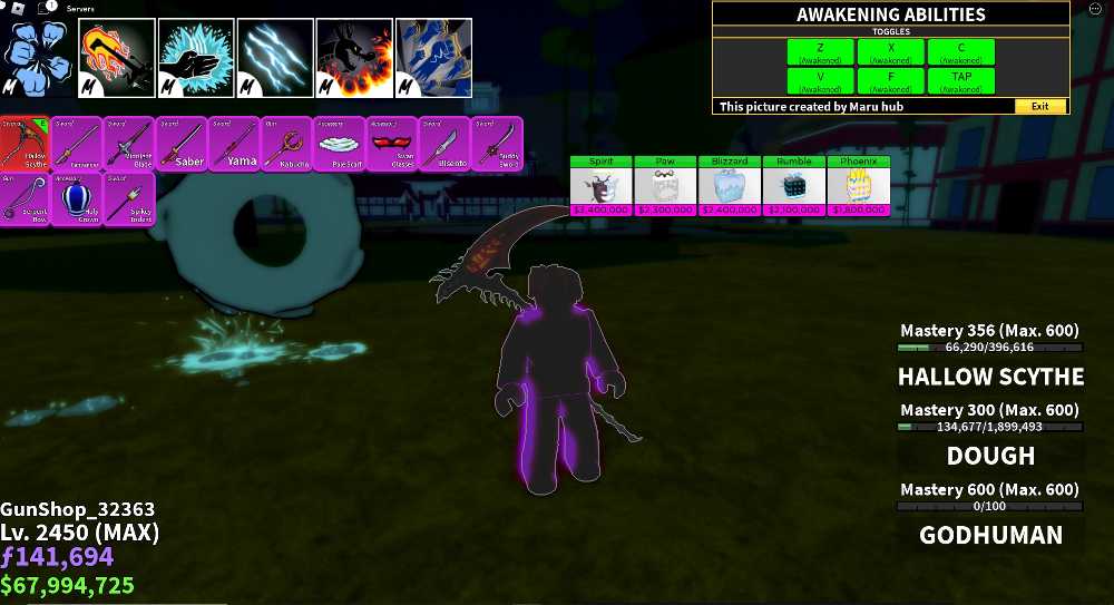 Blox Fruits | Hallow scythe | Human v3 | Dough Awaken | 6stys | Lv ...