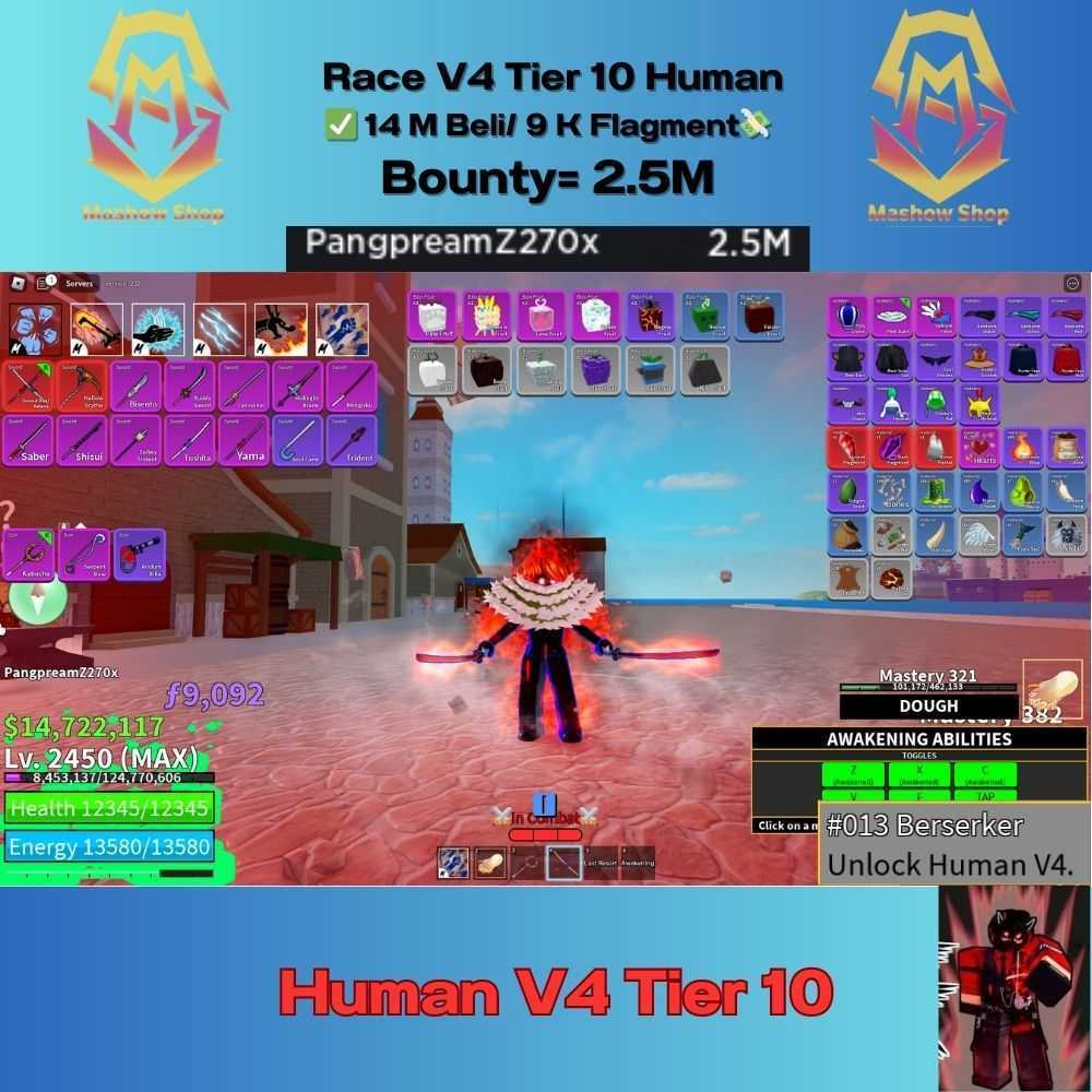 Race V4 Human V4 tier 10 Dough AWAKENING Lv:2450 Max. Cursed Dual ...