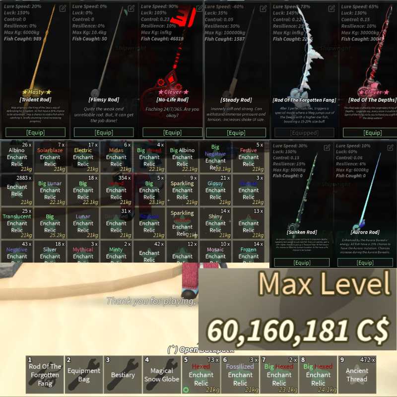 SALEID439Fisch: Level 750 Max 60M C$ - 430x Hexed Relic - Rod of the ...
