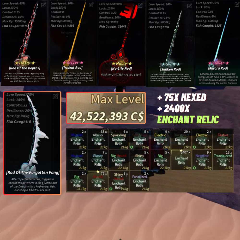 [Fisch] ID137: Level 750 Max 42M5 C$ - Rod Of The Forgotten Fang, Rod ...