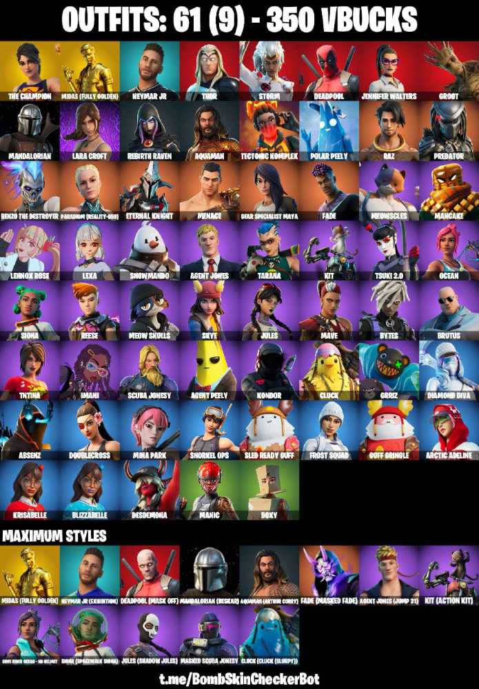 61 SKINS+FULL BESKAR MANDALORIAN+MINA PARK+LARA CROFT+GOLDEN MIDAS ...