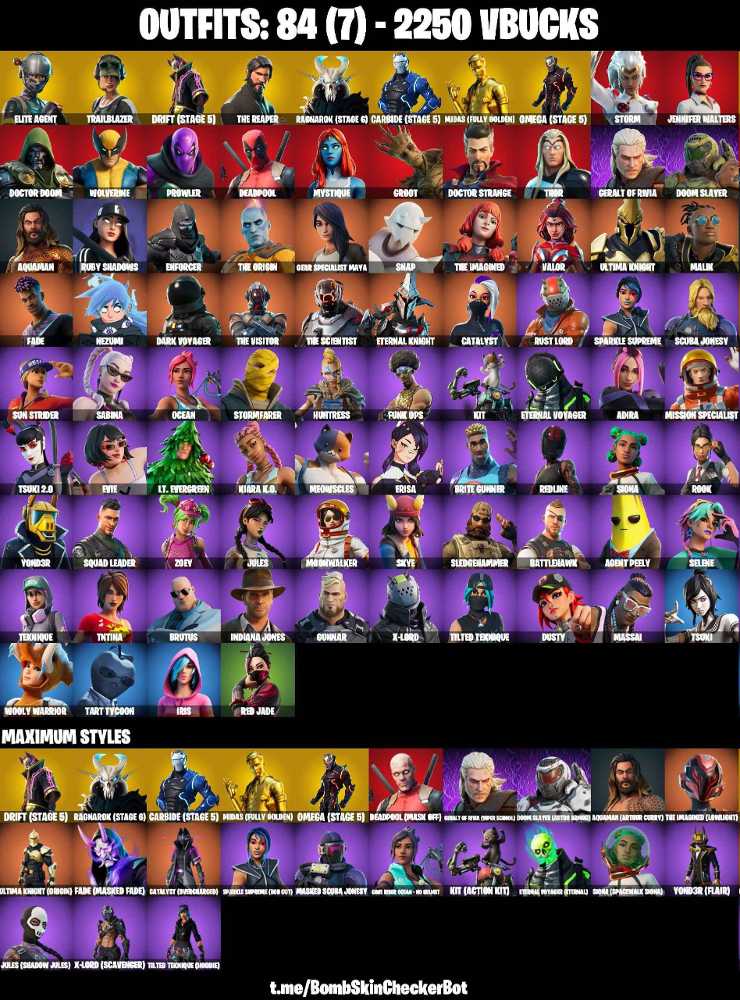 84 SKINS+TAKE THE L+THE REAPER+OMEGA(STAGE 5)+ELITE AGENT+TRAILBLAZER ...