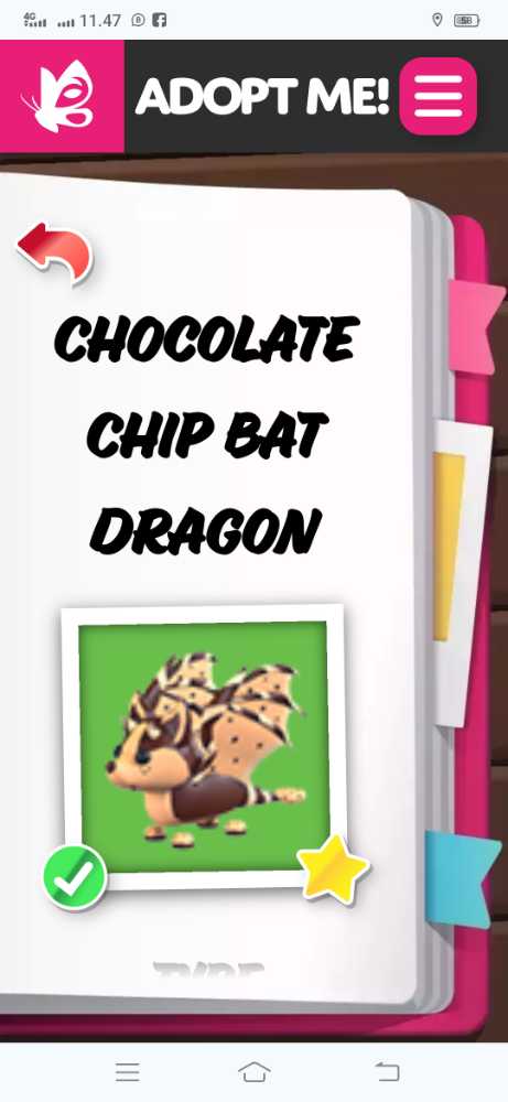 Chocolate Chip Bat Dragon NFR Adopt Me Pet Roblox