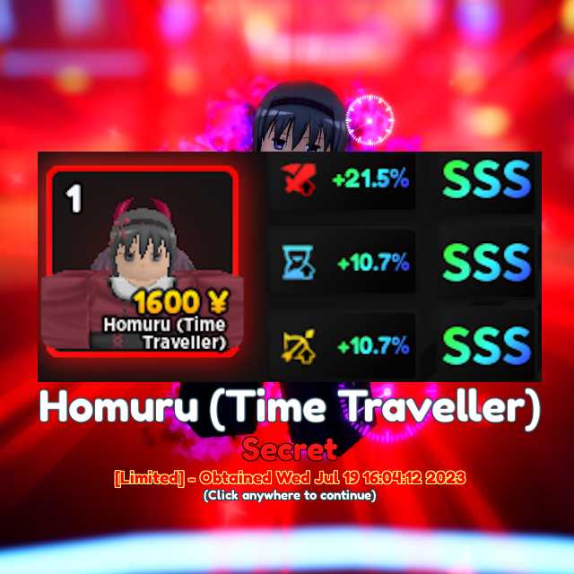 SSS/SSS/SSS Homuru (Time Traveller) EVO - Anime Adventures AA