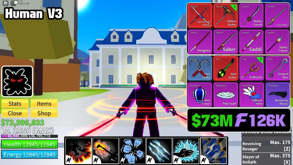 Blox Fruit | Level 2550 MAX | Race V3 Human| Awakening Dark Cursed Dual ...