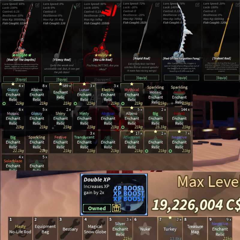 SALEID336Fisch: Level 750 Max 19M2 C$ X2 Exp - 145x Hexed Relic - Rod ...