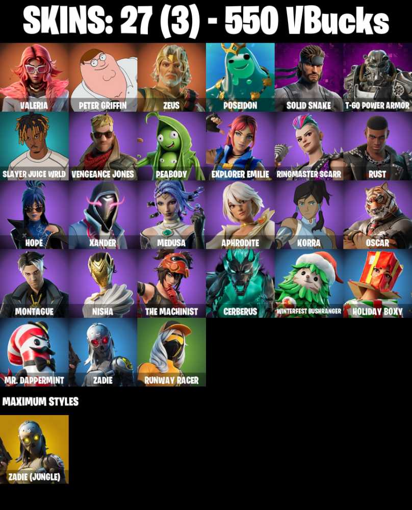 27 SKINS | NISHA | ZEUS | SOLID SNAKE | T-60 POWER ARMOR | SLAYER JUICE ...