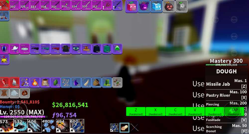 [Blox Fruits]Lvl 2550+GODHUMAN+CDK+ rainbow haki+ fully awakened DOUGH fruit lvl.1 ZXCVFTAP+ ...