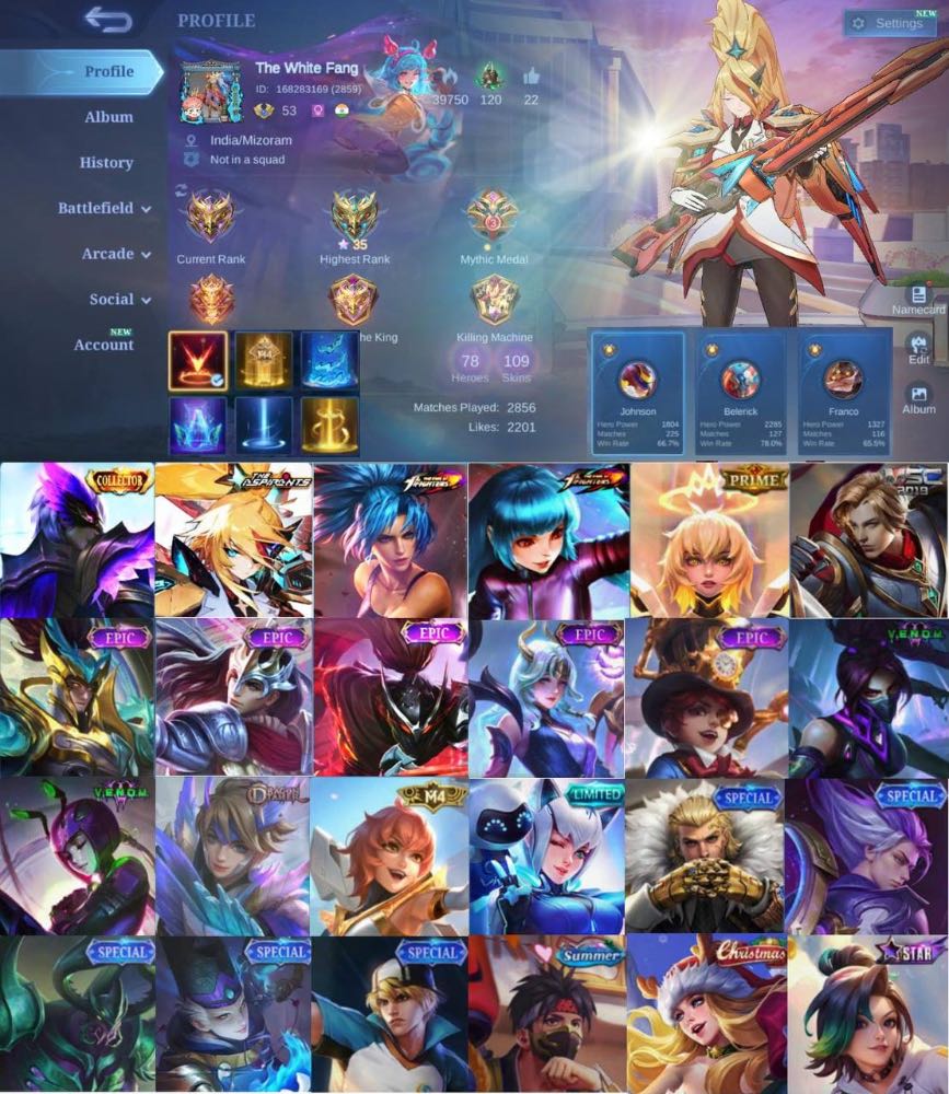 Secured mobile legend account with only mootoon clean bind 4 emblem max ...