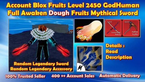 Blox Fruit Level 2450 GodHuman Full Awakened Dough Fruits Cursed Dual ...