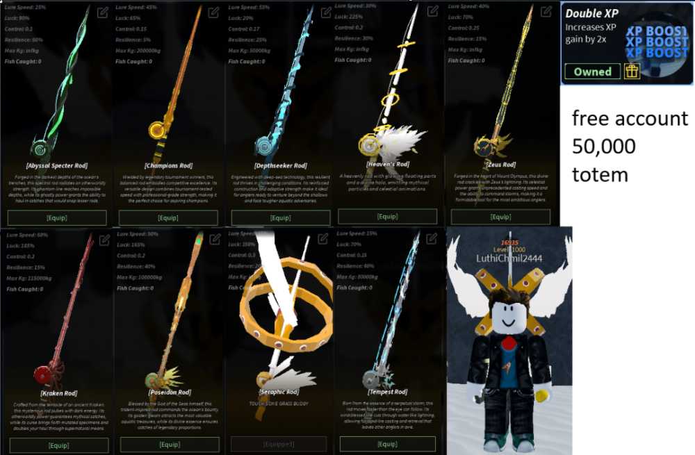 fisch Level 1000(Max) Seraphic Rod + No Life Rod + Heaven Rod + Tempest ...