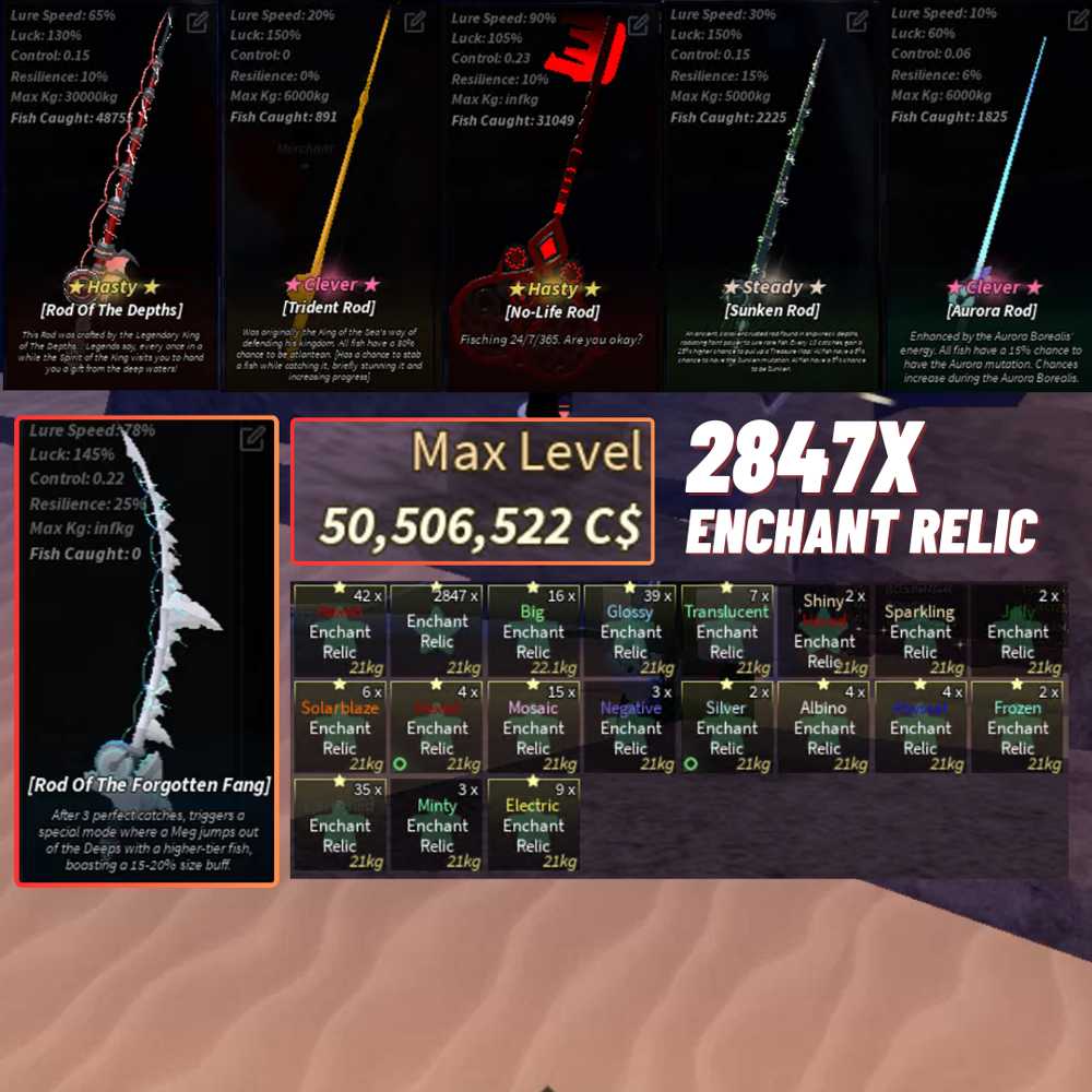 SALE[Fisch] ID117: Level 750 Max 50M5 C$ - Rod Of The Forgotten Fang ...