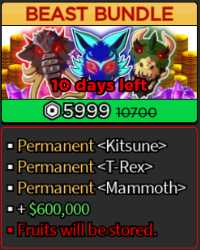 [BEST DEAL] BLOX FRUITS - BEAST BUNDLE - PERMANENT KITSUNE, T-REX, MAMMOTH + $600K (GIFT)