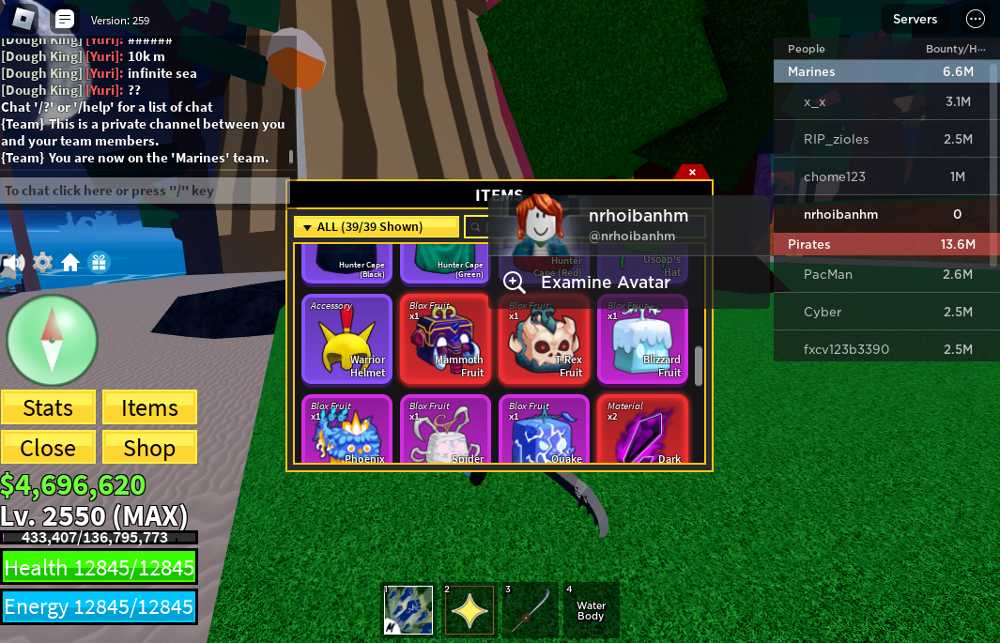 Blox Fruits LV2550+T-Rex Fruit Inventory