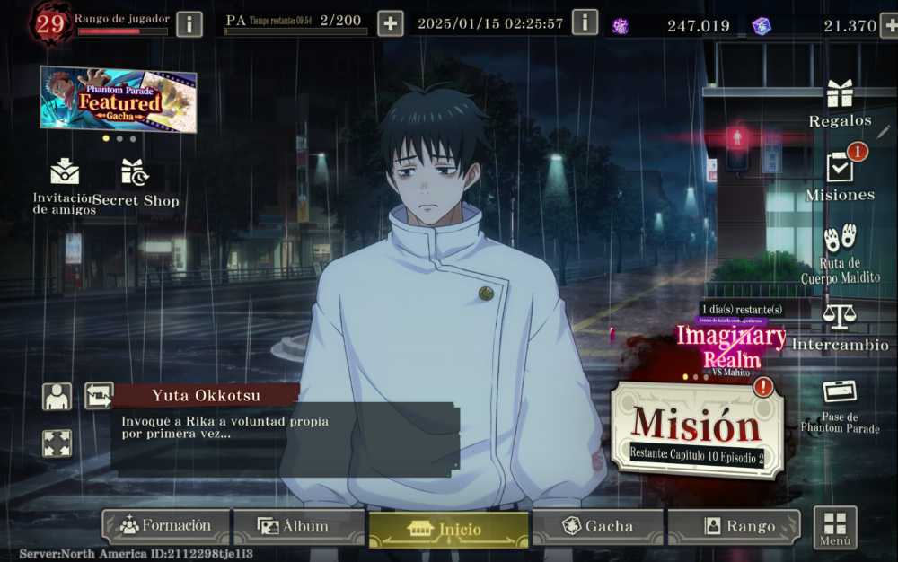 (GLOBAL-NA) yuta A1, geto, gojo A2, maki A3, todo, nanami - 21k cubes - 100 gacha tickets