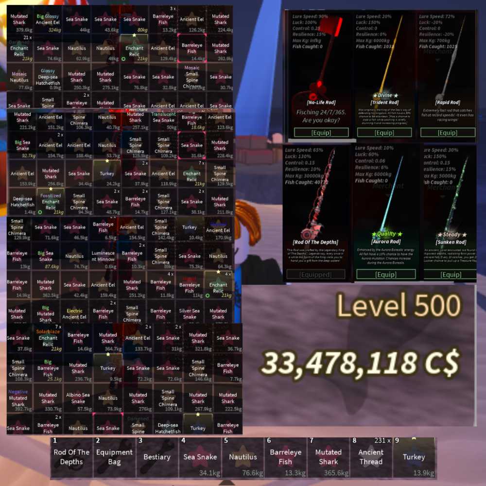ID 75Fisch: Level 500 - 33m C$ - ,-No life-Rod--Trident rod- Rod of the ...