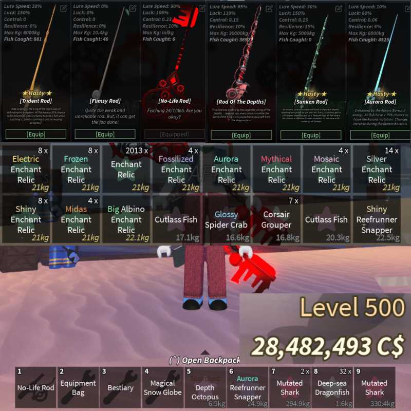 SALEID323Fisch: Level 500 28M4 C$ - 2000x Relic - No-Life Rod,Rod of ...