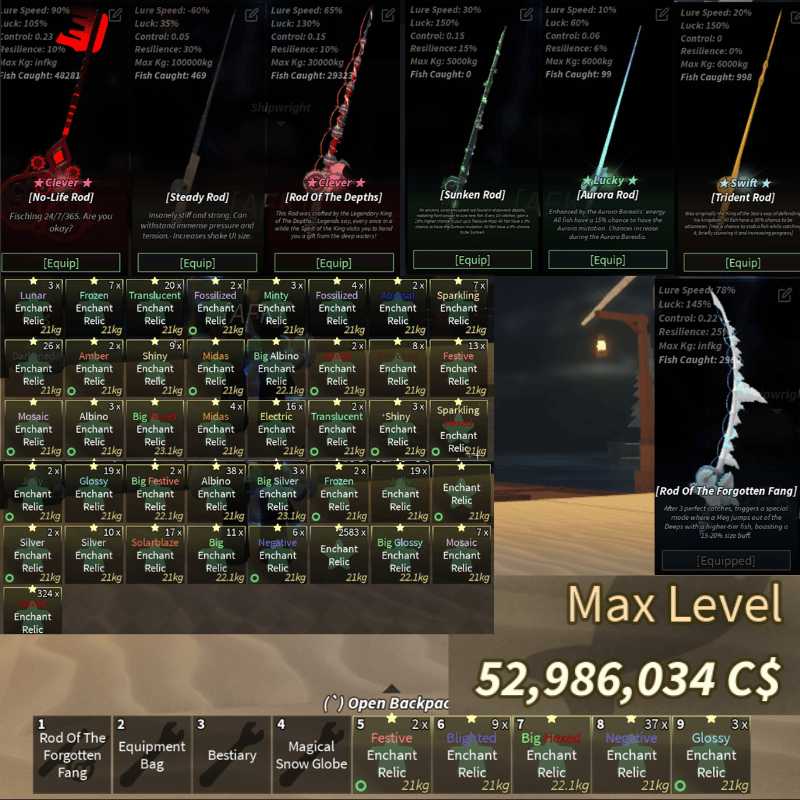 SALEID549Fisch: Level 750 Max 52M C$ - 329x Hexed Relic - Rod of the ...