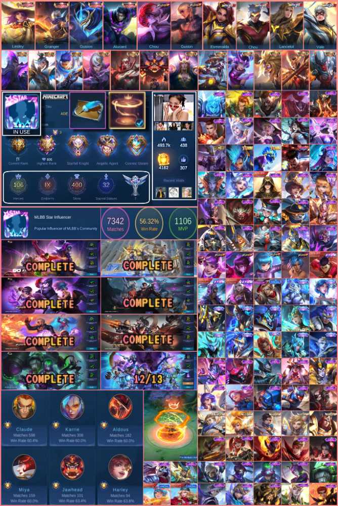 400 SKINS| 4 LEGENDS GRANGER LESLEY GUSION ALUCARD| 4 HERO ESME CHOU ...