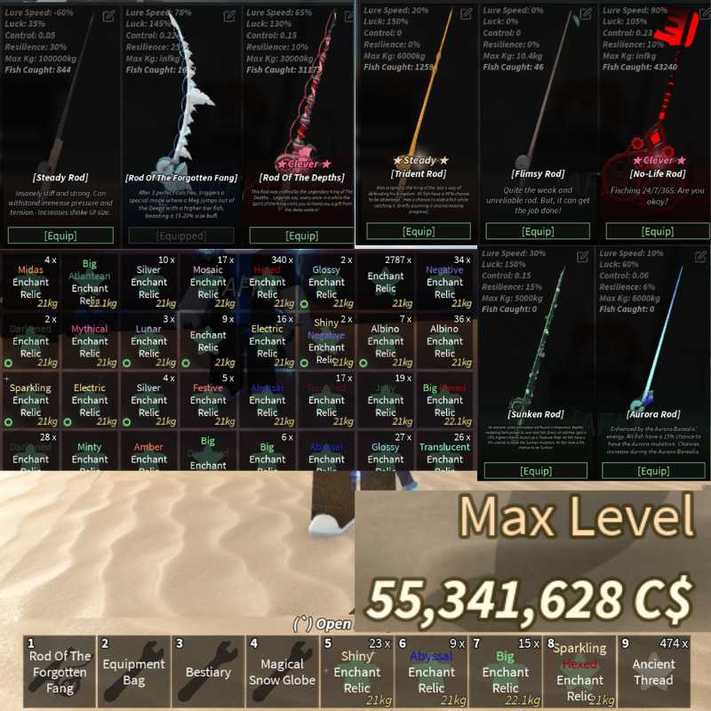 SALEID432Fisch: Level 750 Max 55M C$ - 340x Hexed Relic - Rod of the ...
