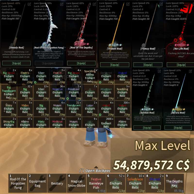SALEID445Fisch: Level 750 Max 54M C$ - 320x Hexed Relic - Rod of the ...