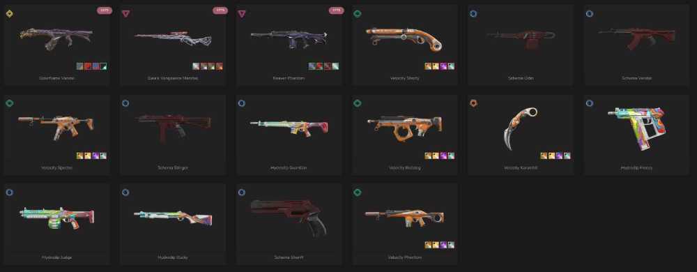 16 SKINS+1 KNIFE+ELDERFLAME VANDAL+VELOCITY(KARAMBIT+PHANTOM+BULLDOG ...