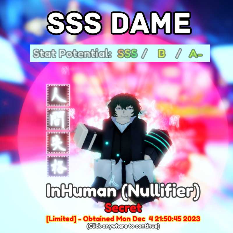 A111InHuman Evo SSS DMG - Anime Adventures - Instant Delivery