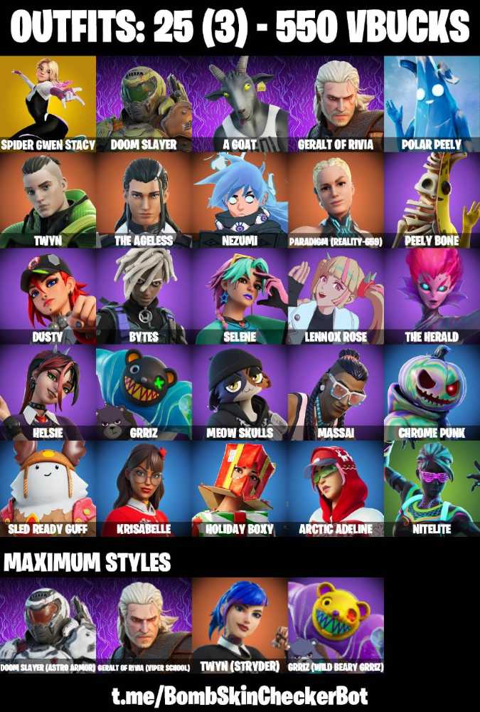 SPIDER GWEN STACY+A GOAT+DOOM SLAYER+GERALT OF RIVIA+PEELY BONE+MEOW ...