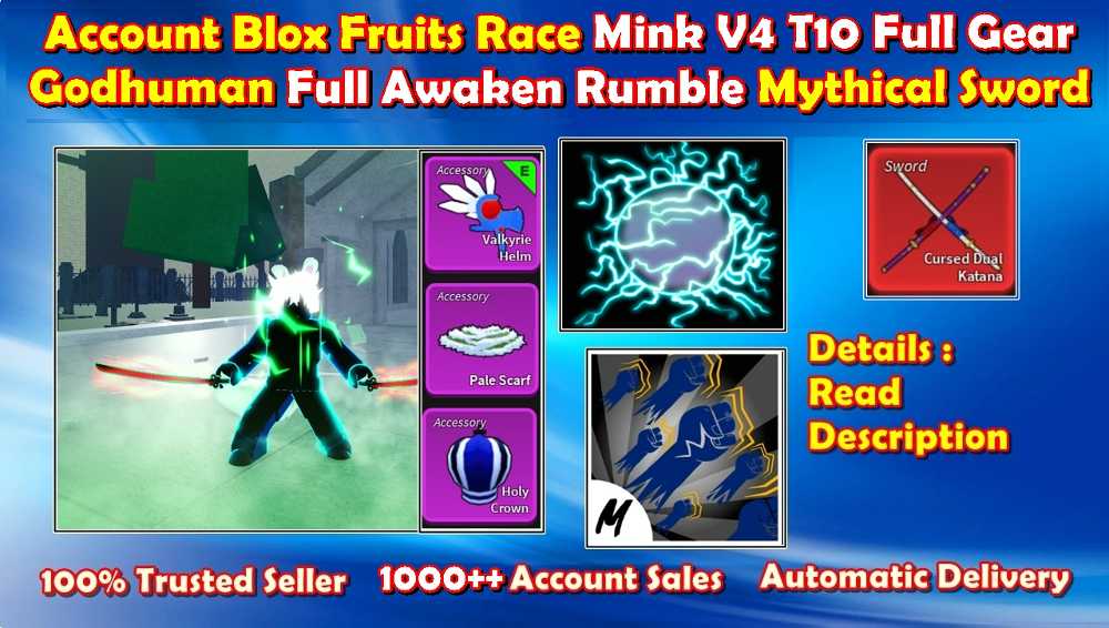 Blox Fruit Level 2550 Race Mink V4 T10 Full Gear GodHuman Full Awakened ...