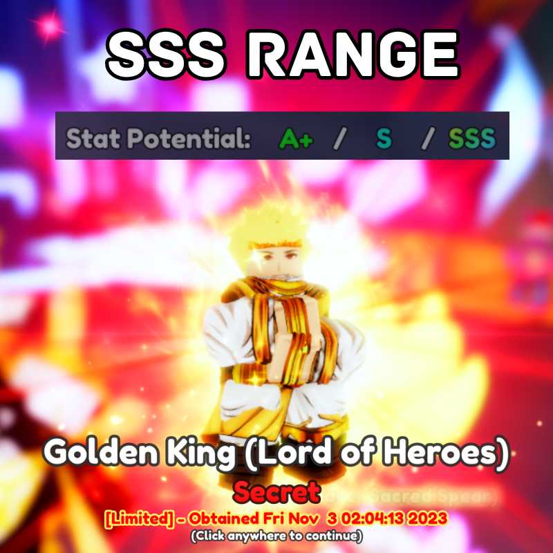 A585Golden King / Gil Evo SSS RANGE - Anime Adventures - Instant Delivery