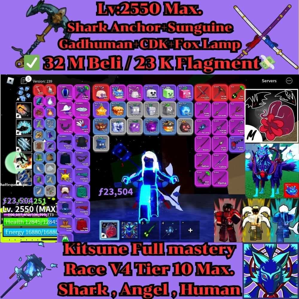 Lv:2550 Max. Kitsune Full mastery Race V4 Tier 10 Max. Shark , Angel ...