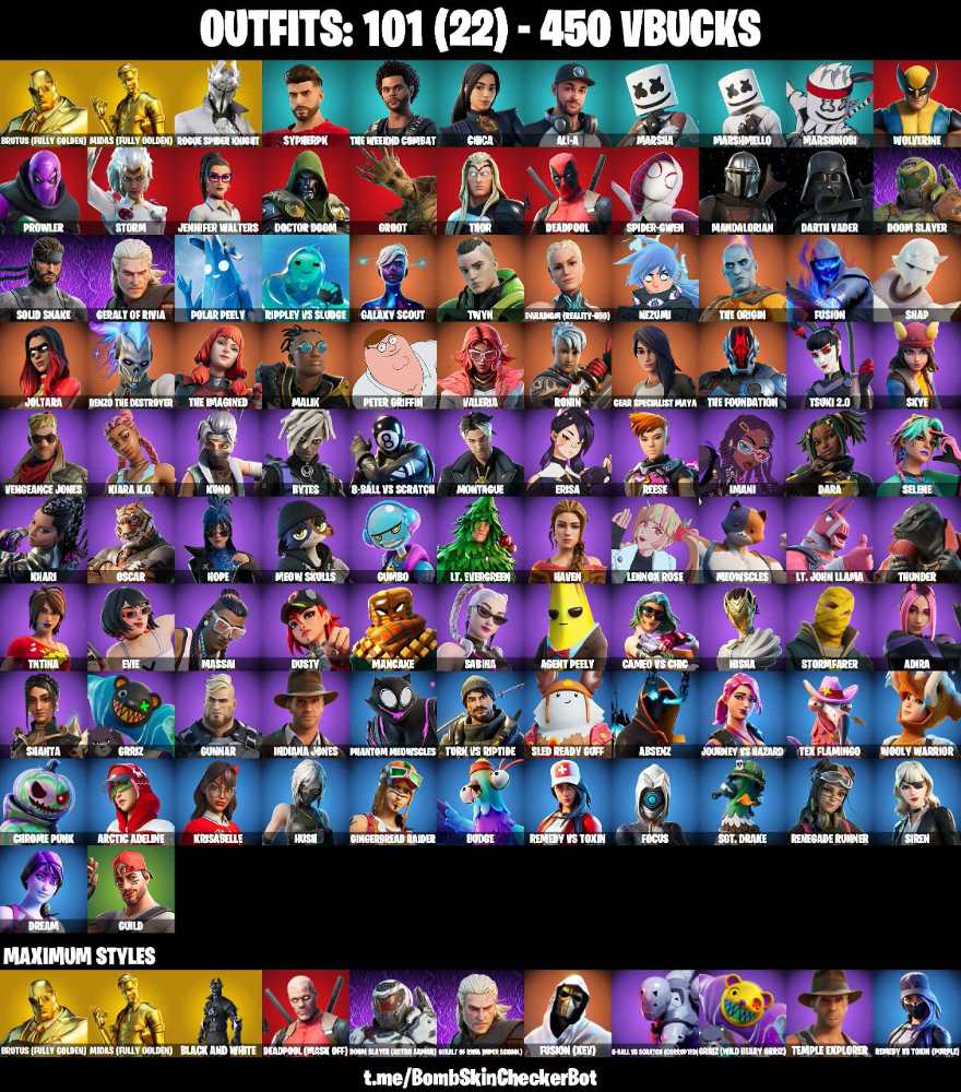 101 SKINS - ROGUE SPIDER KNIGHT - GOLDEN MIDAS - JOLTARA - AGENT PEELY ...